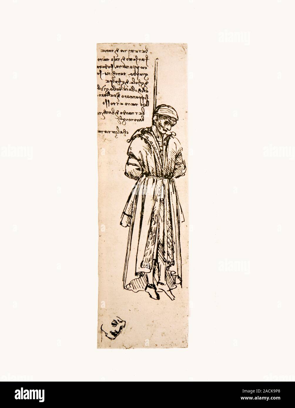 Drawing by Leonardo da Vinci of the hanging over the side of the ...