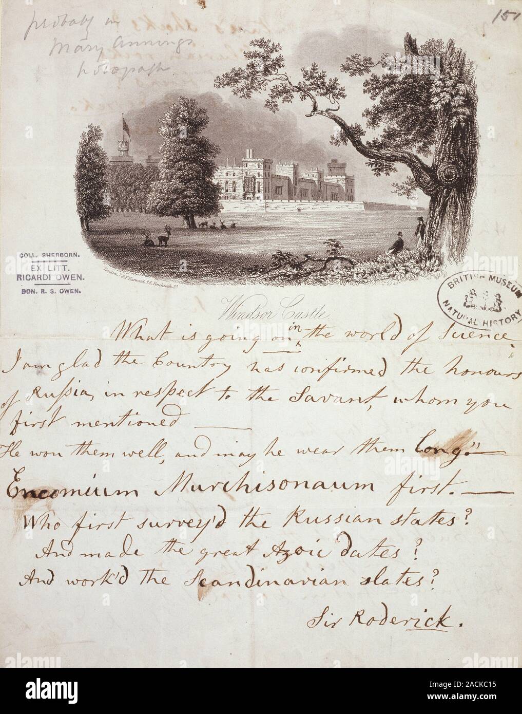 Poem by Mary Anning. 'Encomium Murchisonaum', a poem written circa 1840 ...