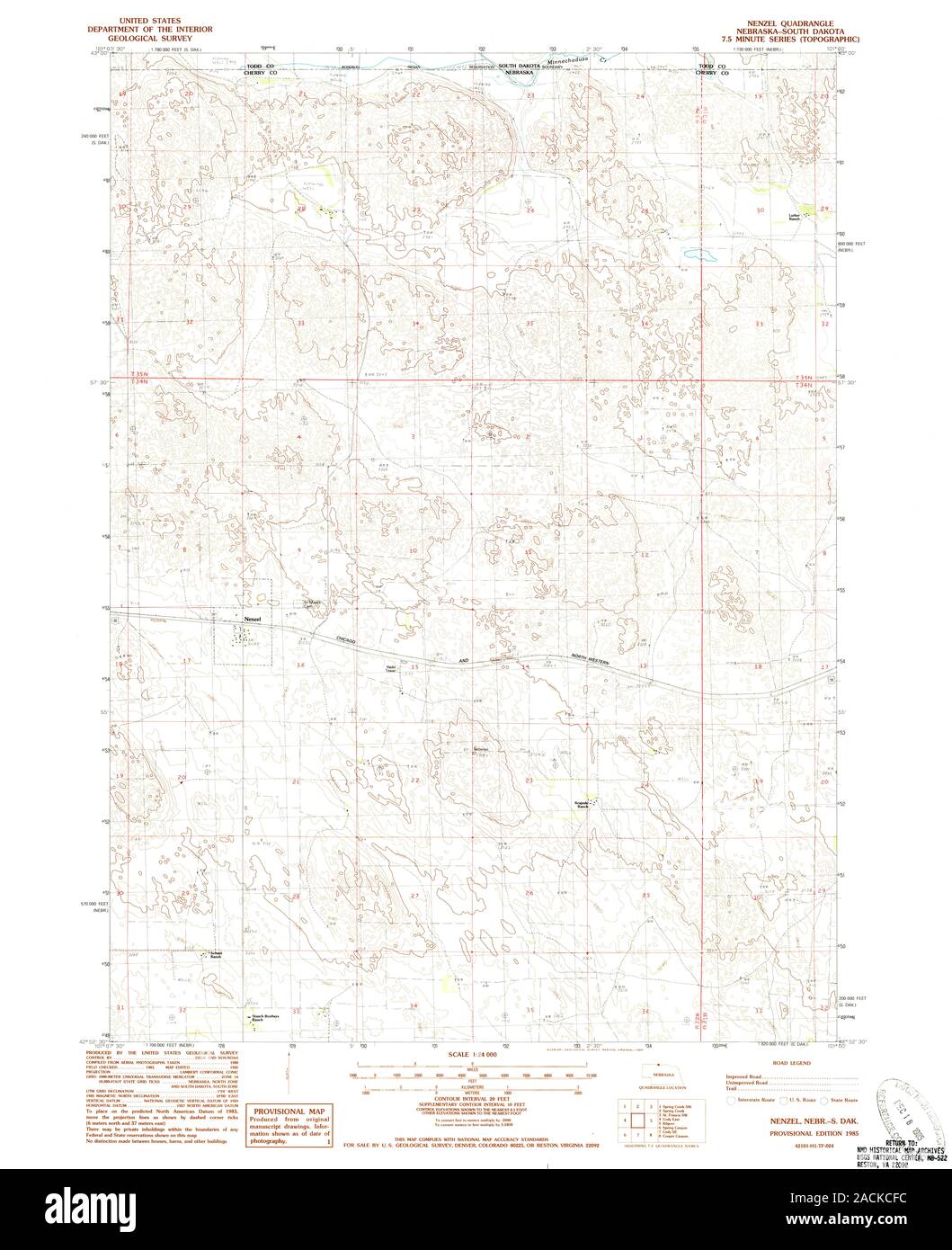 USGS TOPO Map South Dakota NE Nenzel 316840 1985 24000 Restoration ...