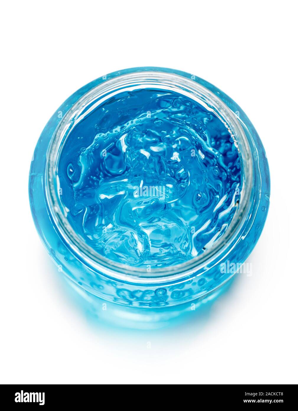 Blue gel container isolated on white background from top view ...