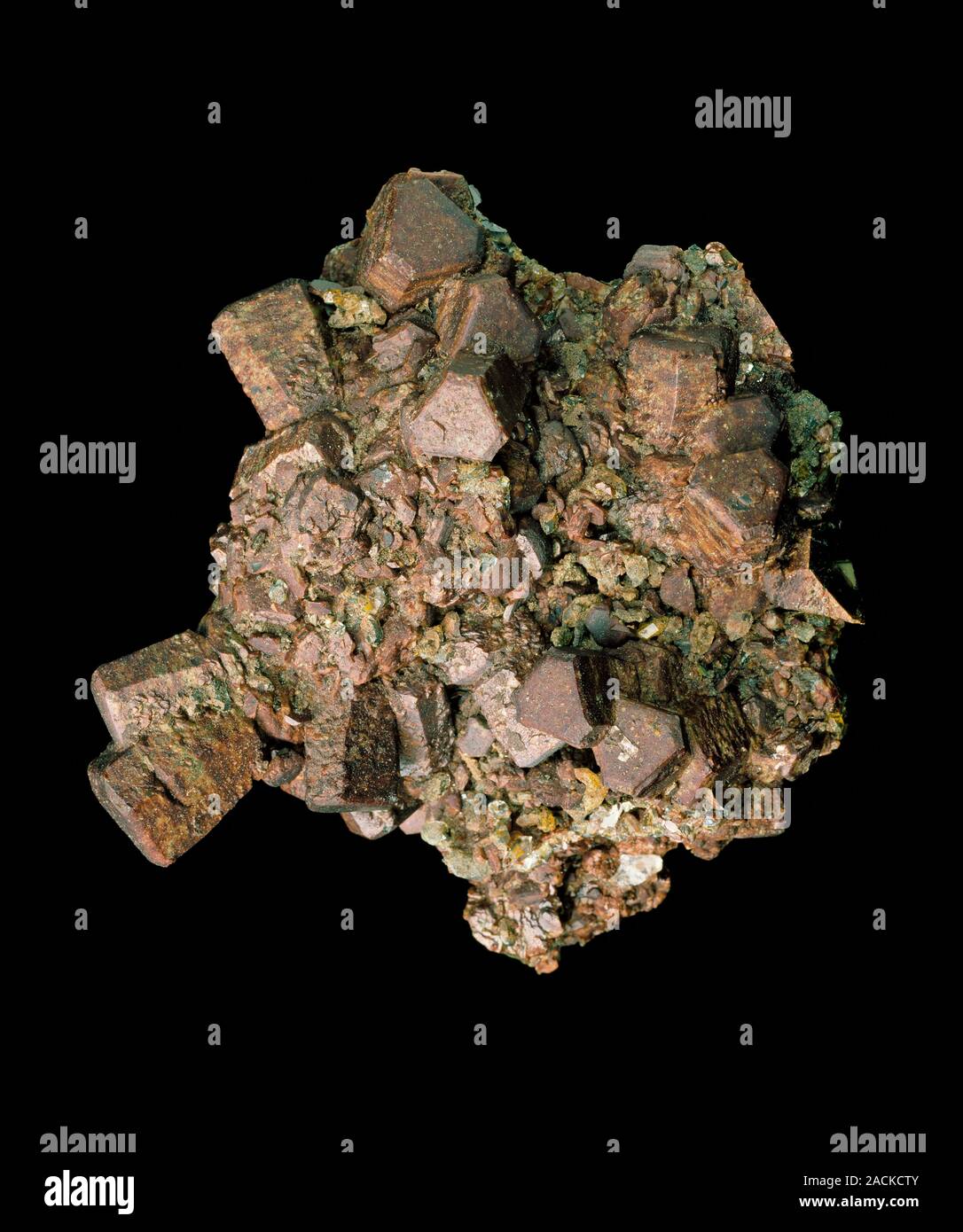 Siderite crystals on quartz crystals. Siderite consists of iron ...