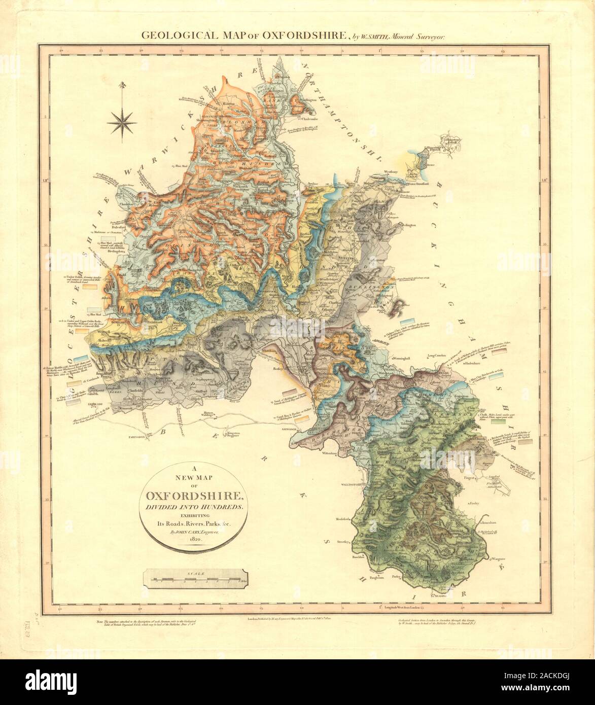 Geological map of Oxfordshire. Map showing the delineation of rock ...