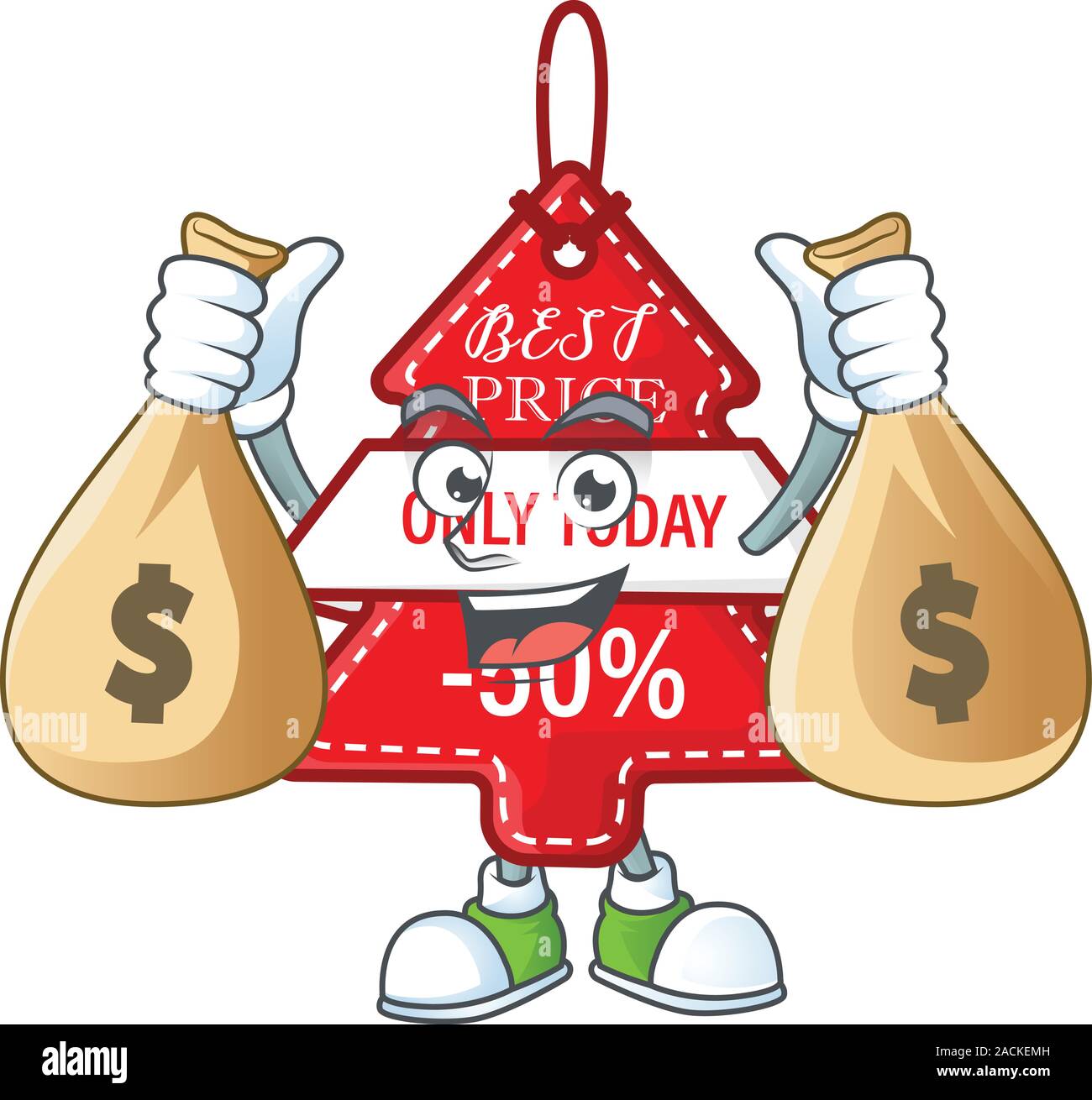 Cute christmas best price tag cartoon character smiley with money bag ...