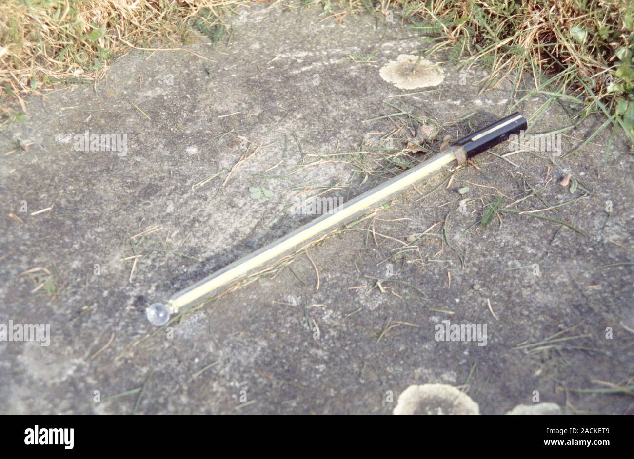 Weather thermometer. This is a concrete minimum thermometer, being used ...