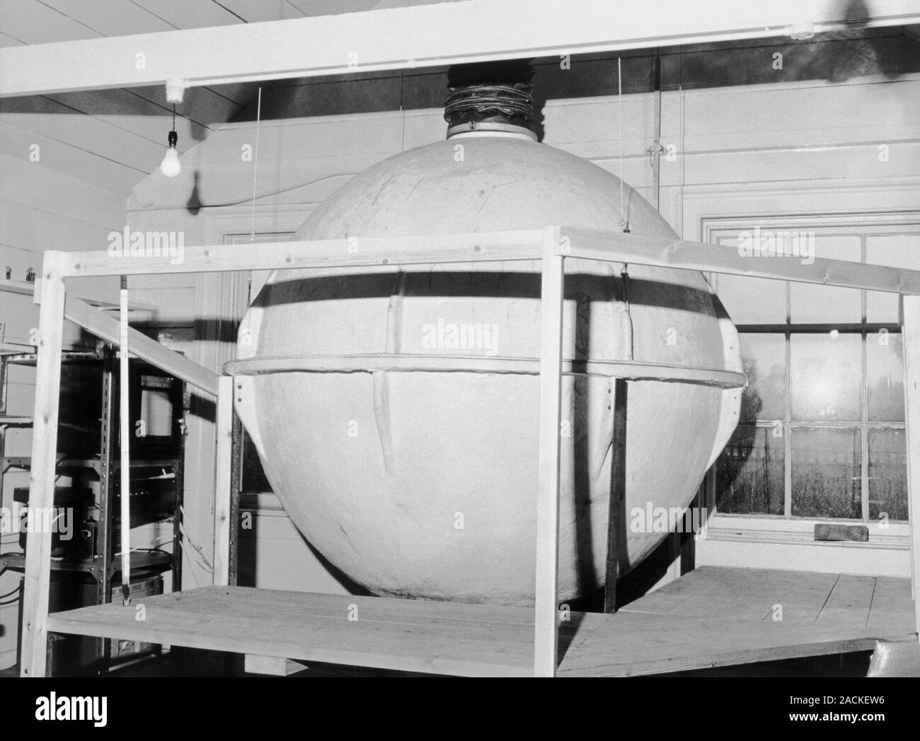 Integrating sphere at Kew Observatory, surrounded by a wooden access ...