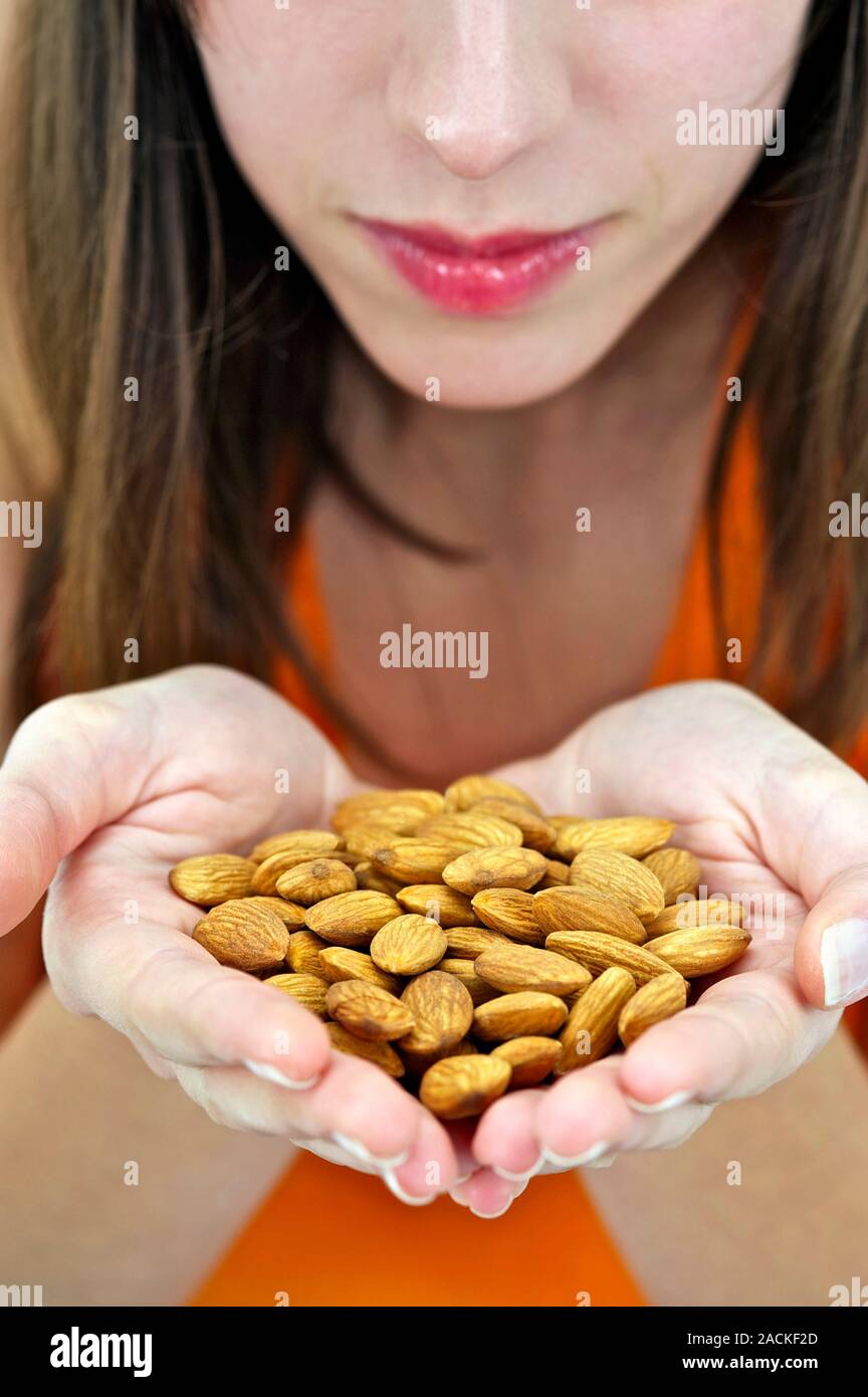 Handful of almonds. These nuts are a good source of protein, B vitamins ...