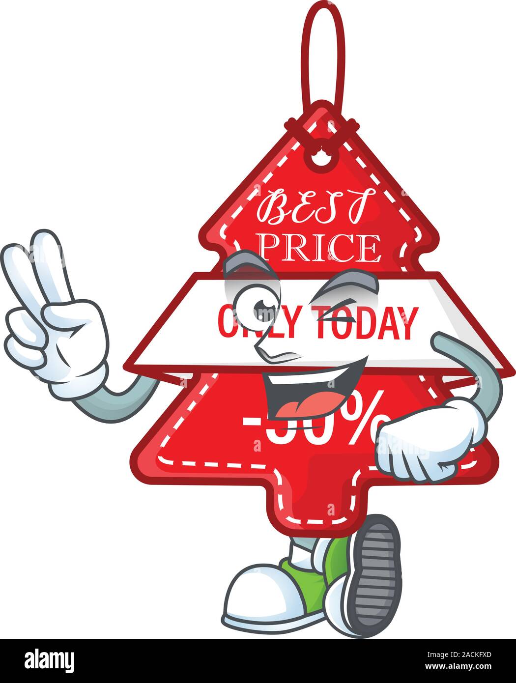 Christmas best price tag Character cartoon style with two fingers Stock ...
