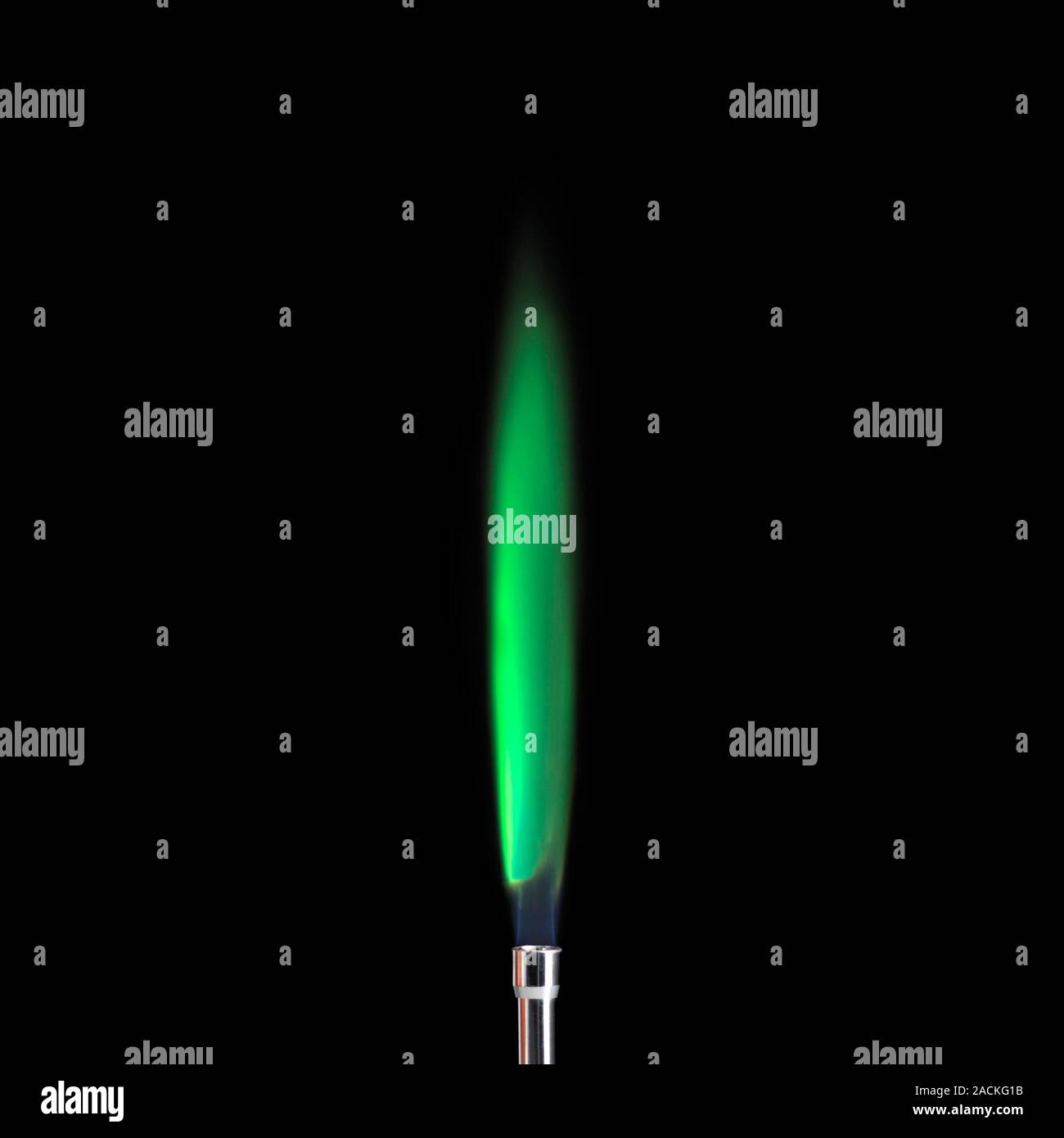 Copper flame test. Positive result of a flame test for copper (Cu ...