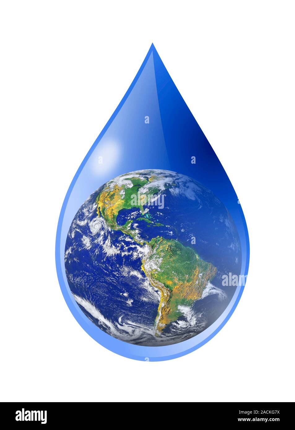 Global water supply. Conceptual artwork of the Earth inside a water ...