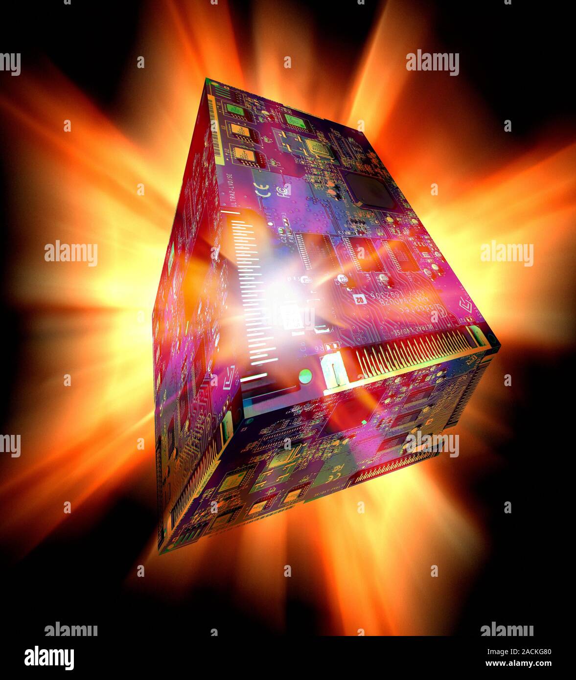 Quantum computing, conceptual image. This image of a cube of computer ...