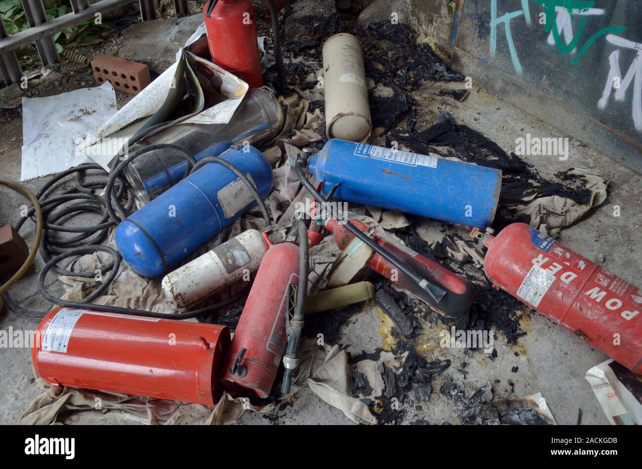 Dumped gas cylinders in disused building, Kingston-upon-Hull, East ...