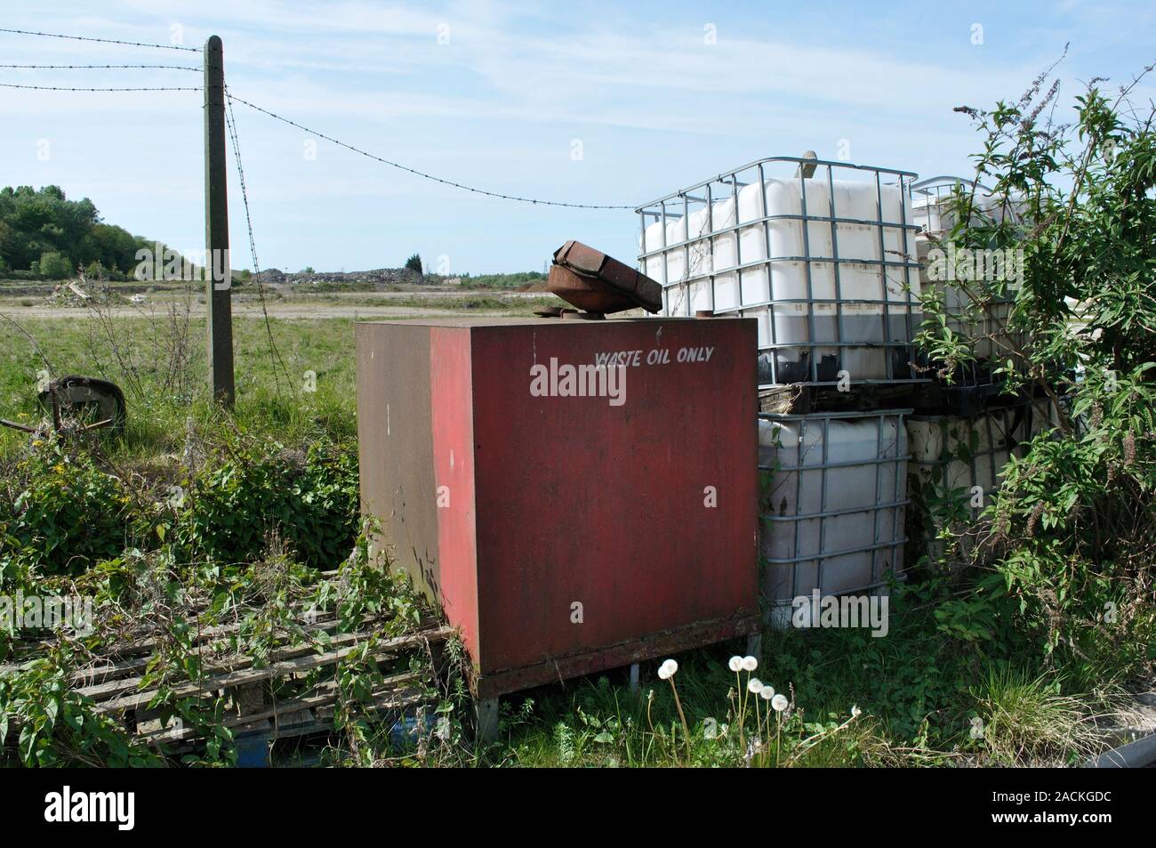 Chemical waste abandoned on derelict industrial site, Widnes, Cheshire ...