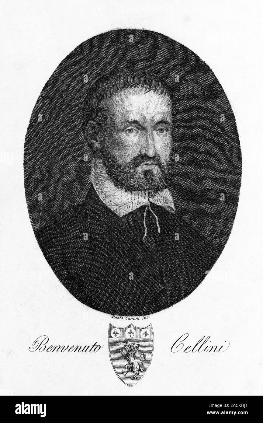 Benvenuto Cellini (1500-1571). 1806 engraving of the Italian artist ...