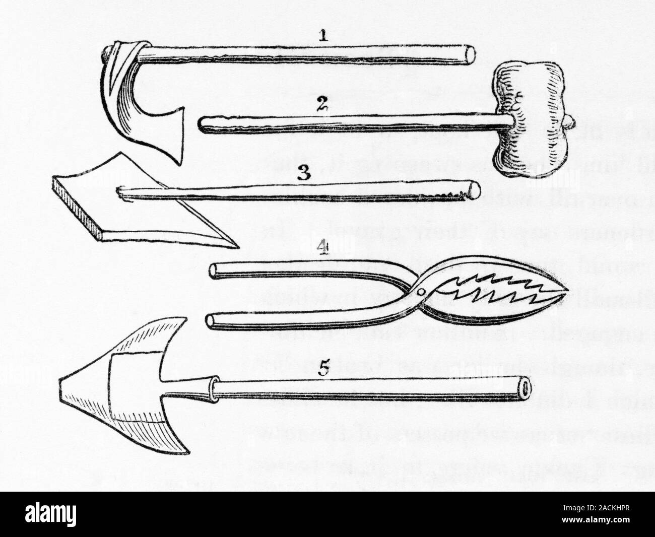 19th Century agricultural tools, historical artwork. Published in 'Old ...