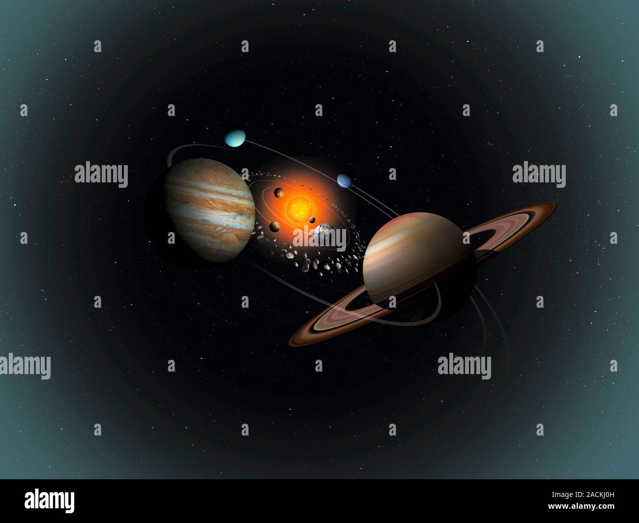 Solar system. Computer artwork (not to scale) of Earth's solar system ...