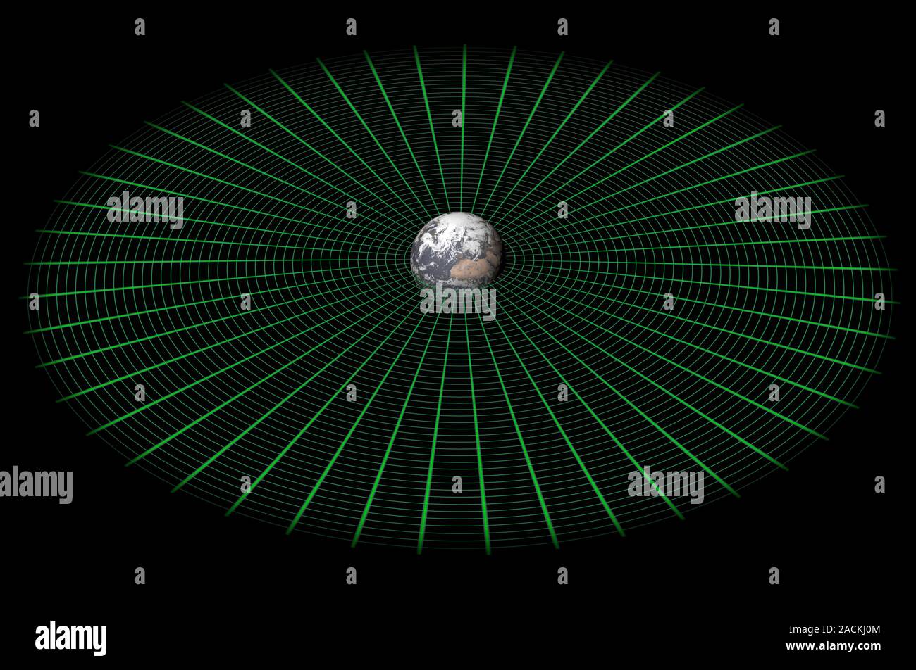 Earth's gravity well. Computer artwork of the Earth, showing its ...