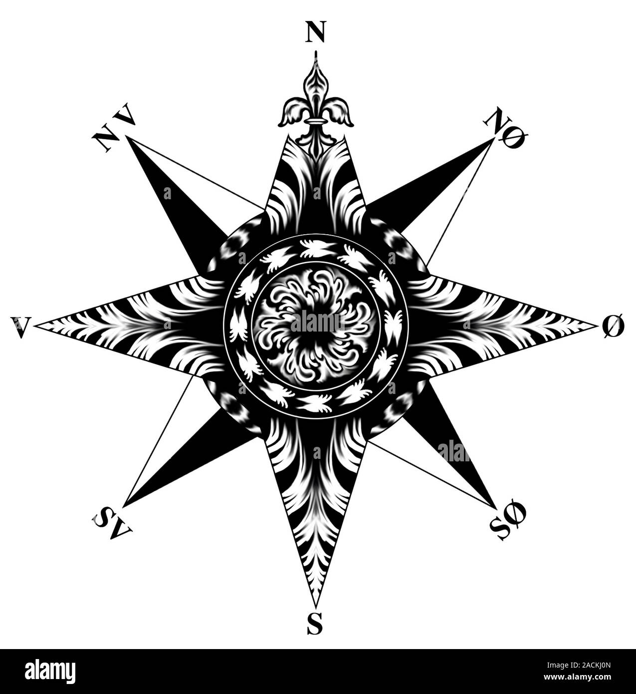 Renaissance compass rose, artwork. A compass rose is a figure on a ...