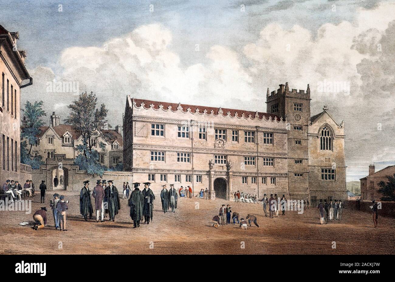 Shrewsbury School. Lithograph copy of drawing by P. Browne circa 1833 ...
