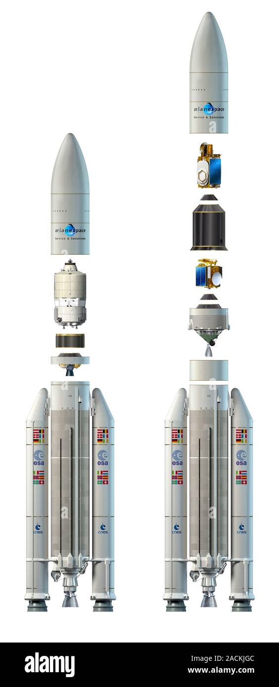 Ariane 5 rockets, exploded artwork. These are the ES (Evolution ...