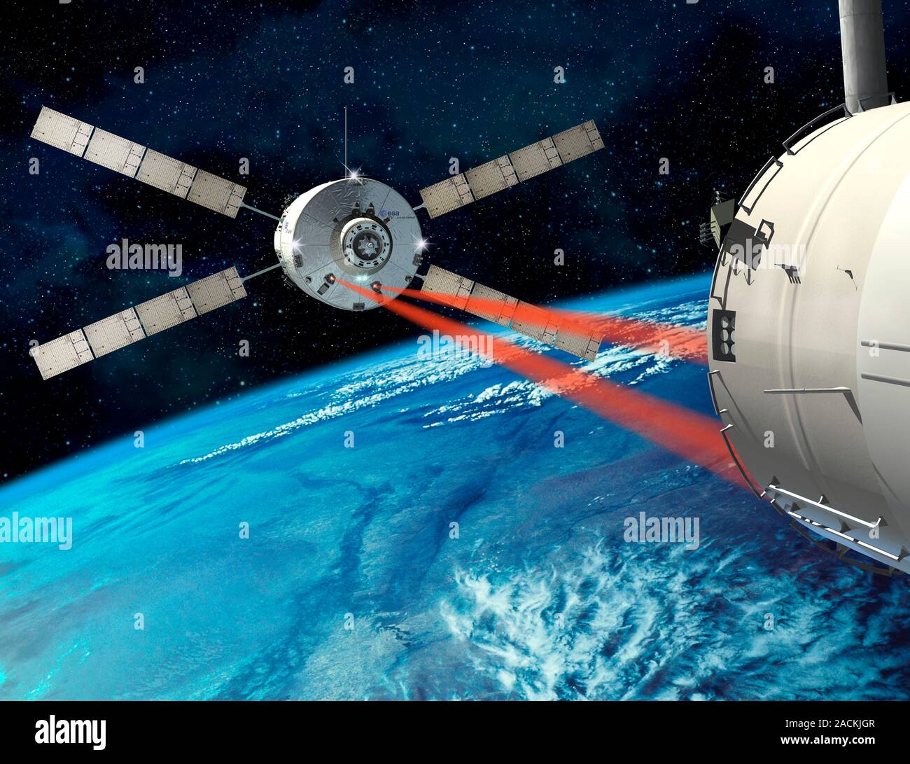 Automated Transfer Vehicle (ATV, left) approaching the International ...