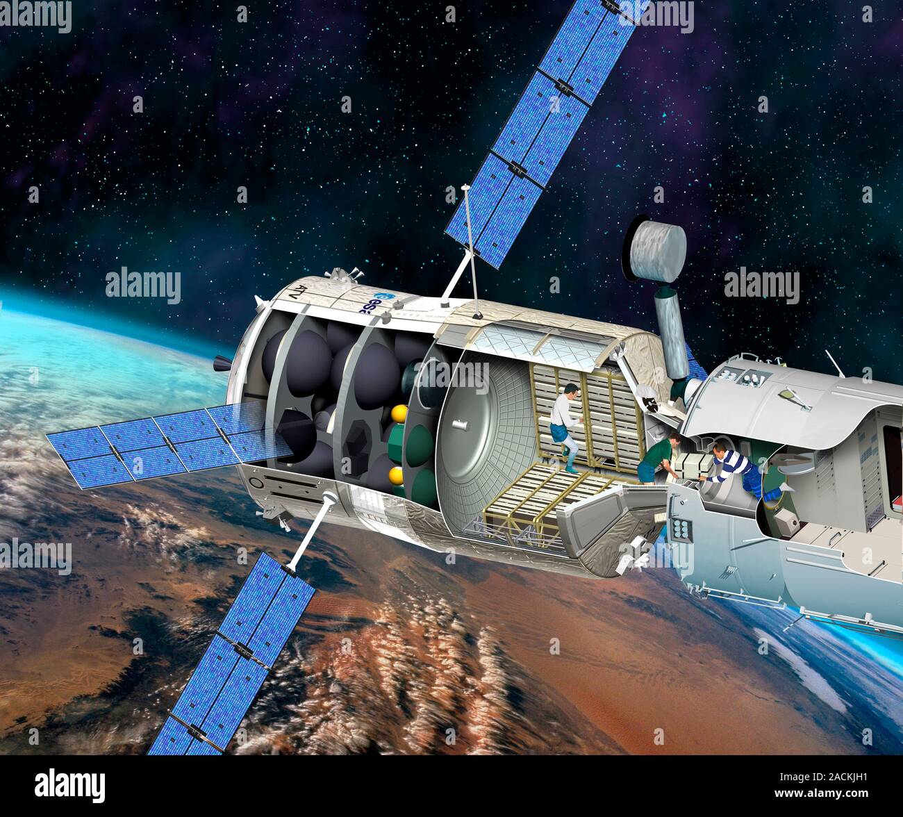Automated Transfer Vehicle (ATV) docked to the International Space ...