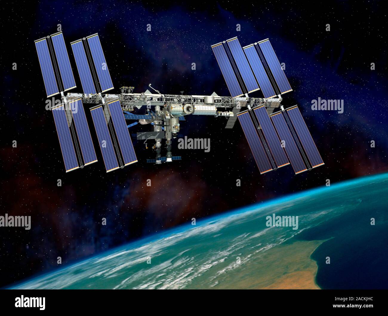 International Space Station (ISS), artwork. The modules, components ...