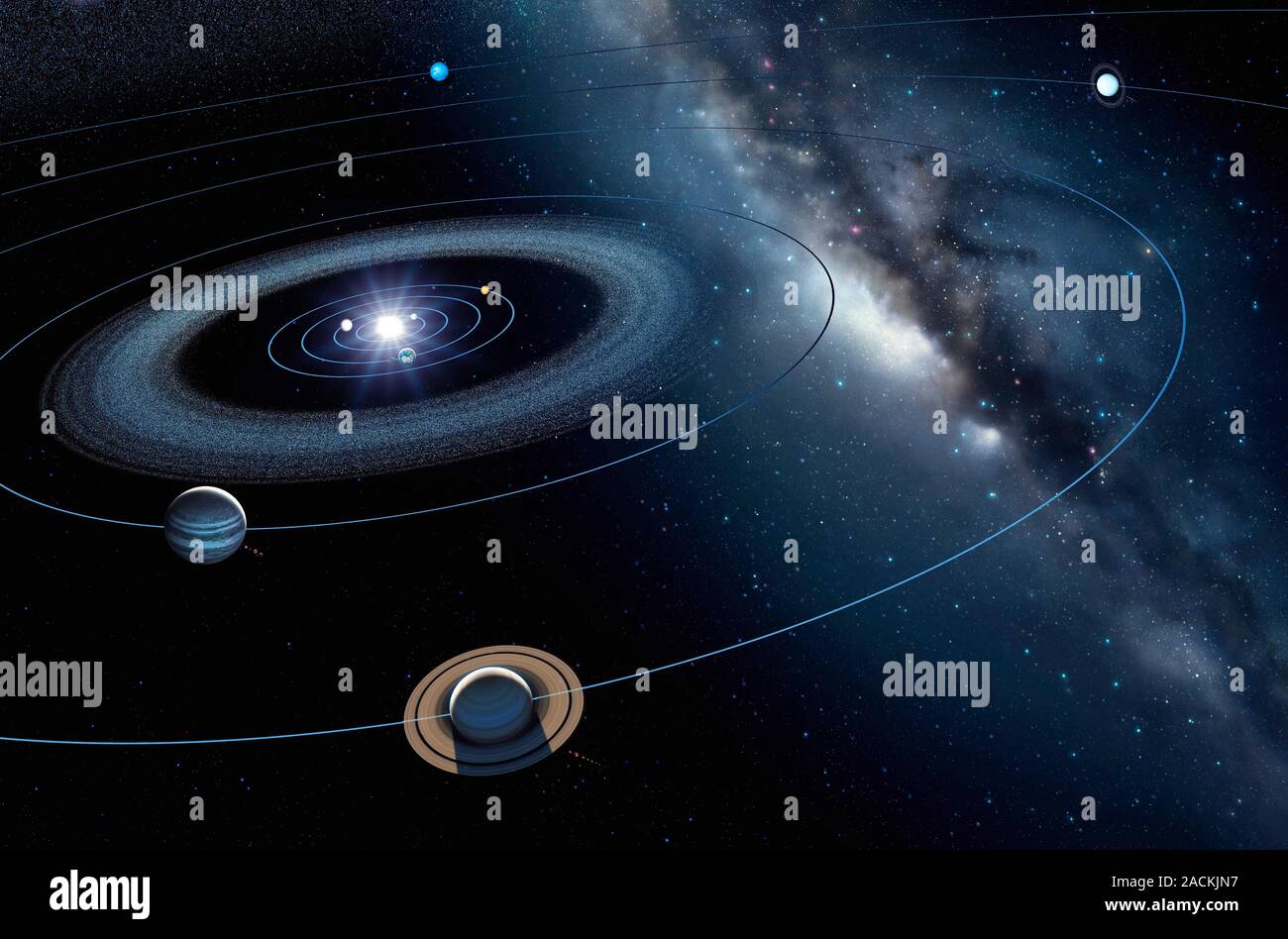 Solar System. Computer artwork (not to scale) of Earth's solar system ...