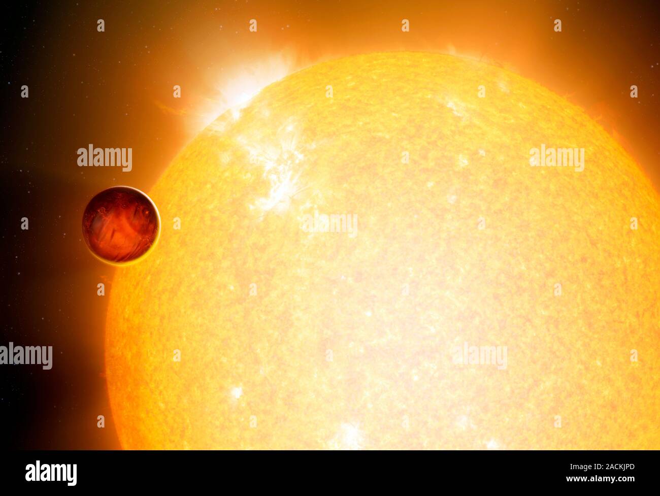 Alien planetary system. Computer artwork of a Jupiter-sized planet ...