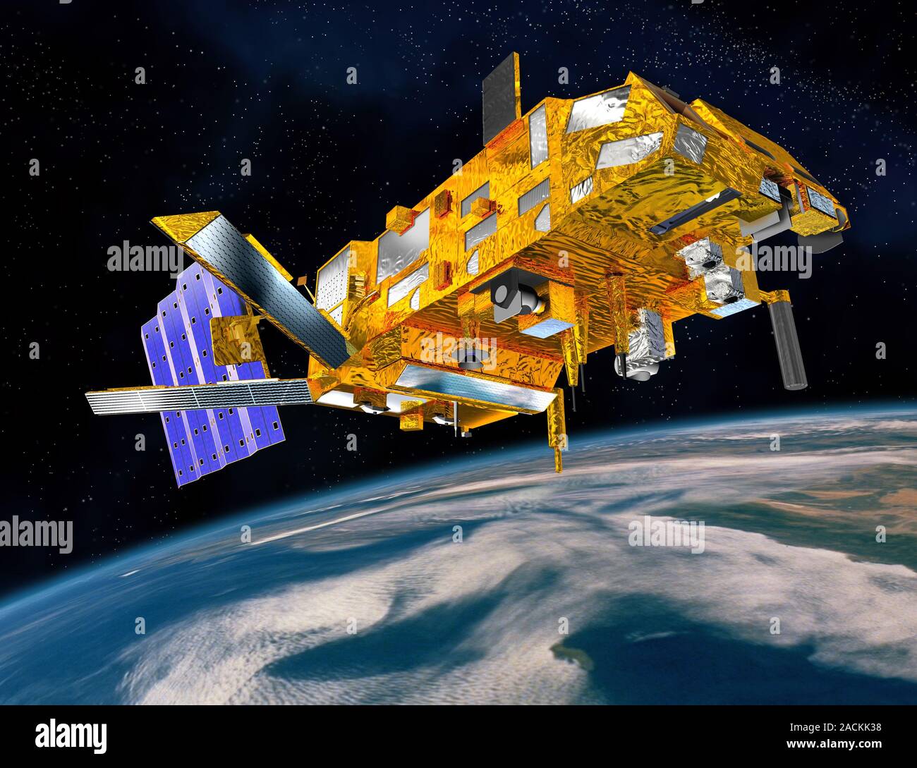 MetOp weather satellite in Earth orbit, artwork. The MetOp satellites ...