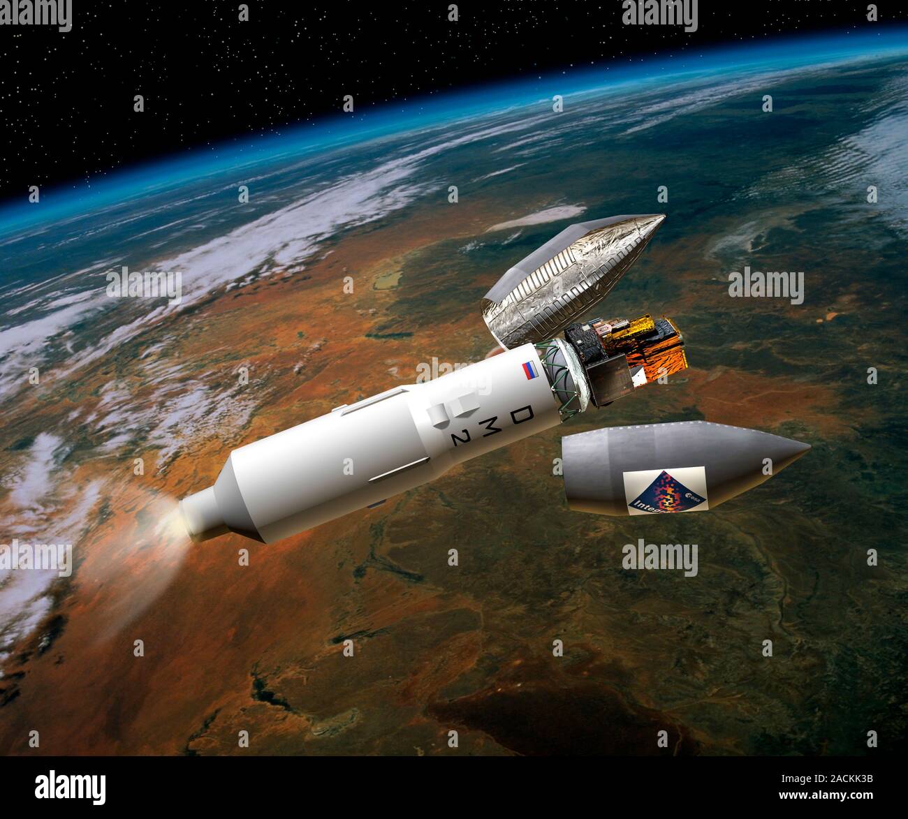 INTEGRAL satellite launch. Artwork of the International Gamma-Ray ...