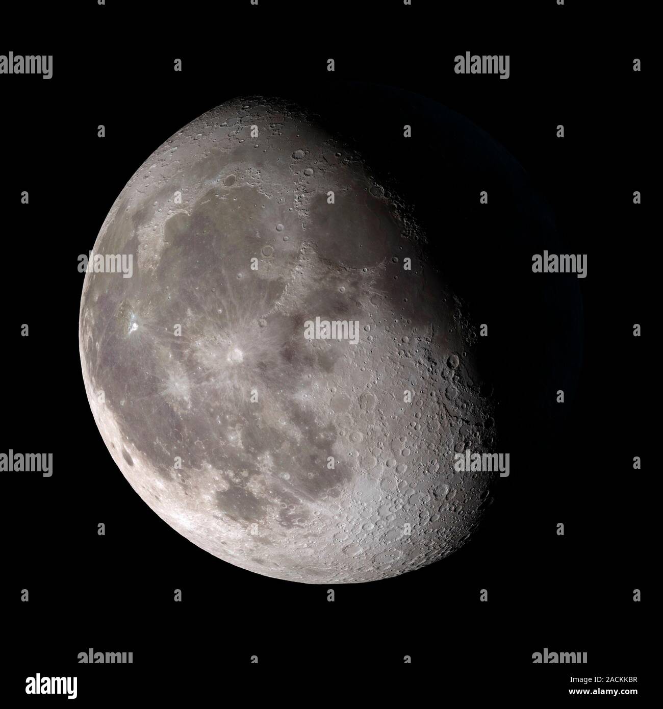 Waning gibbous Moon. The lunar phases arise as the Earth-Moon-Sun angle ...