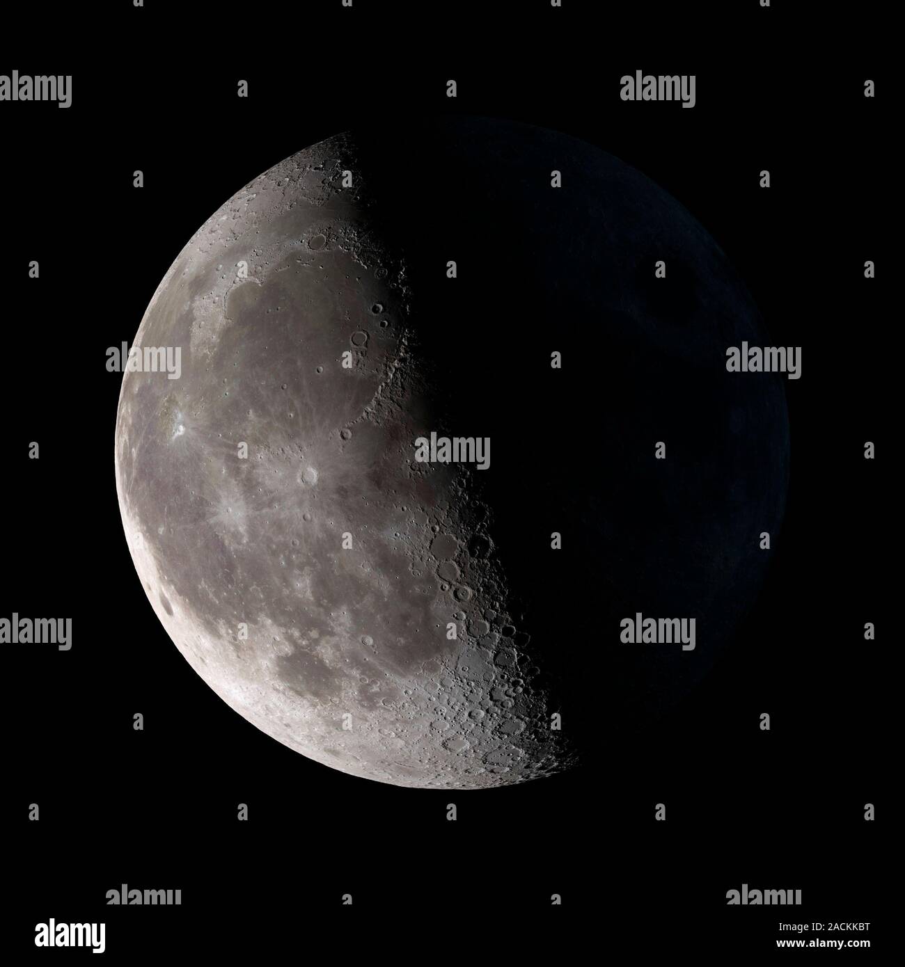 Third quarter Moon. The lunar phases arise as the Earth-Moon-Sun angle ...