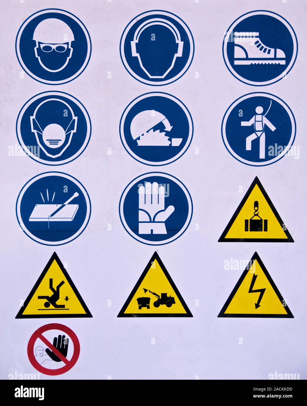 Construction industry warning signs Stock Photo - Alamy