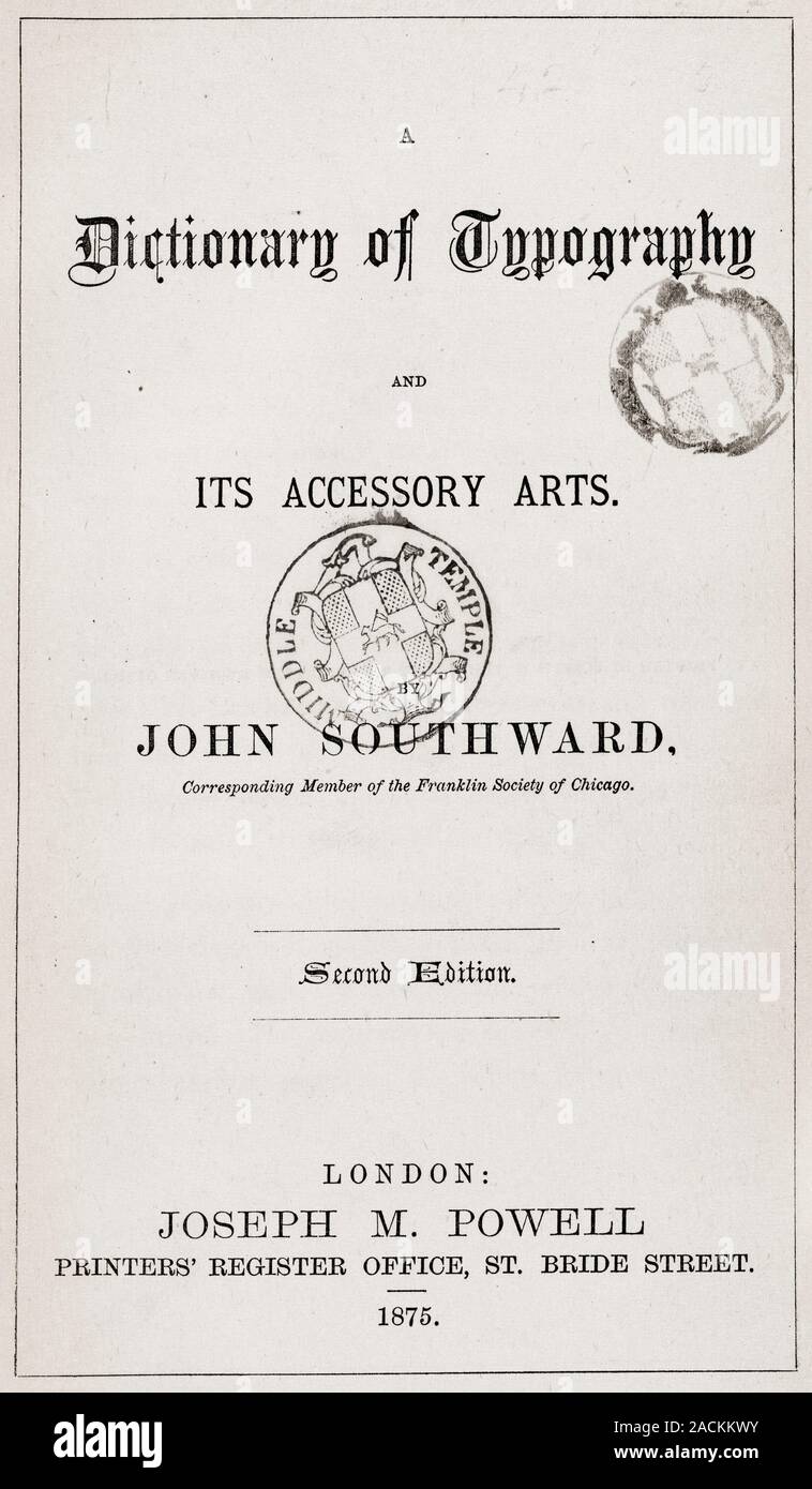 Typography dictionary. Title page of the 1875 second edition of 'A ...