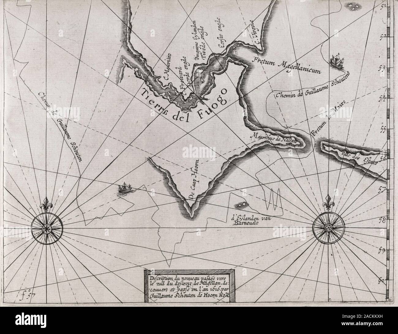 Schouten rounding Cape Horn. Map showing the new passage around Cape ...
