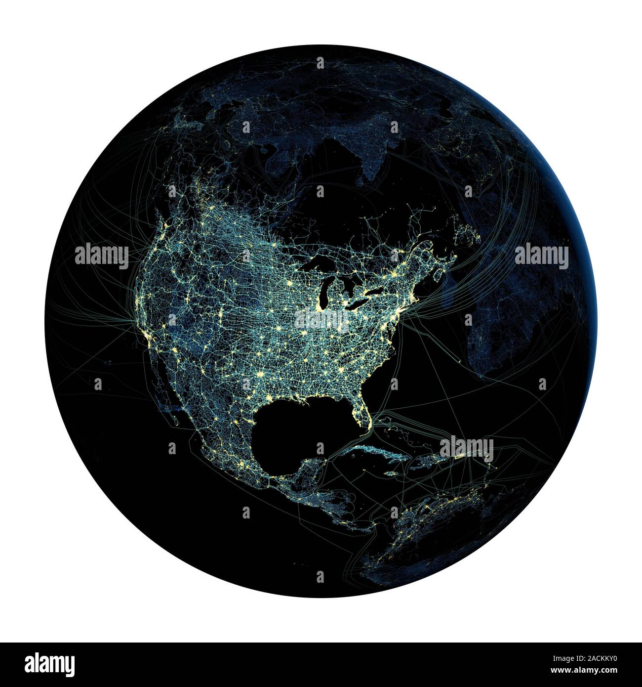 Human presence over North America at night. Global map showing major ...