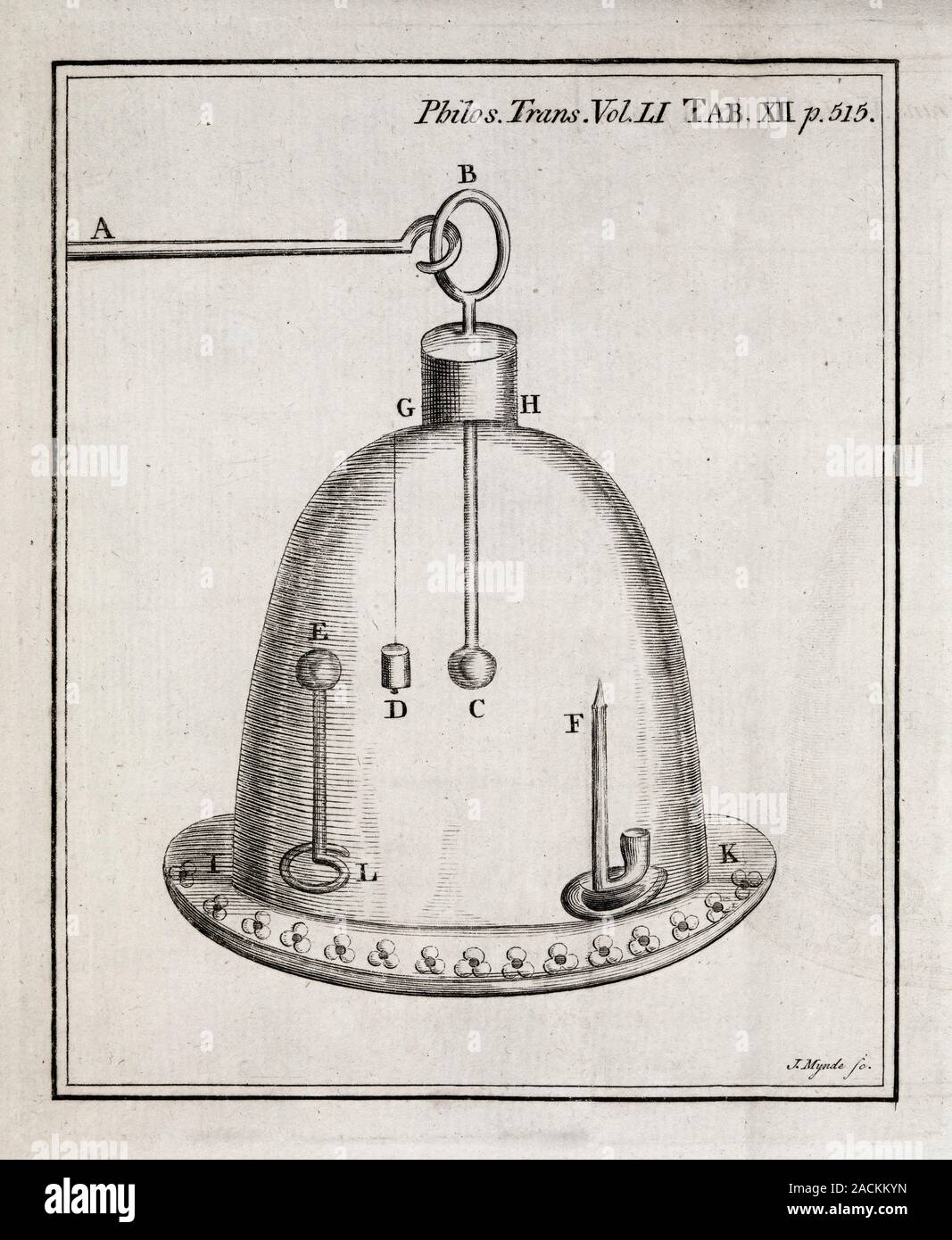 Electrical experiment. 18th-century journal page illustrating an ...