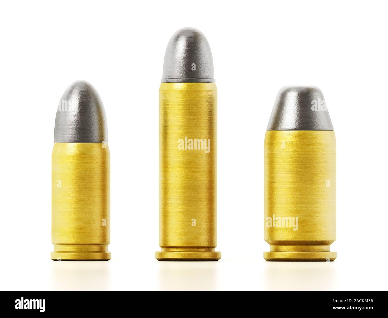 Various pistol bullets isolated on white background. 3D illustration ...