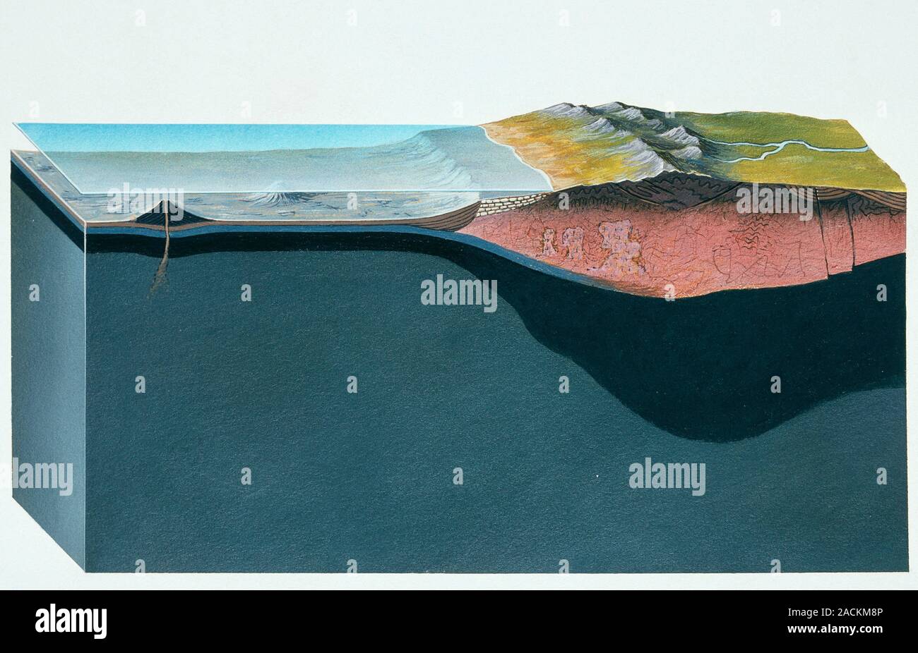 Section through the Earth's crust. Artwork showing a section through ...