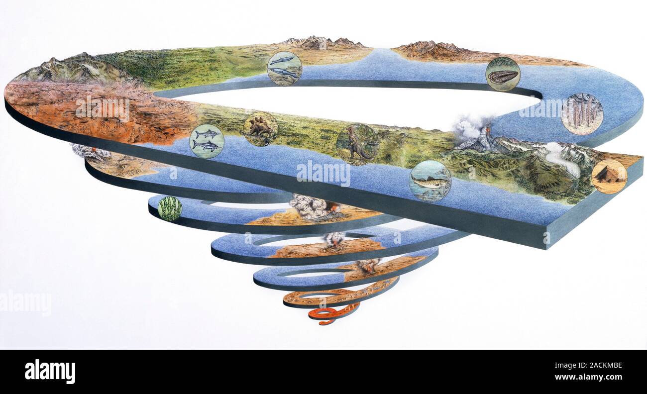 Geological timescale. Artwork showing the scale of geological time on ...