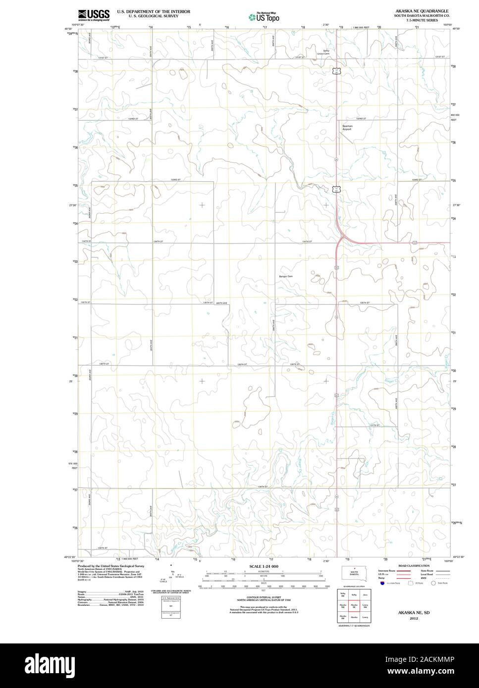 USGS TOPO Map South Dakota SD Akaska NE 20120614 TM Restoration Stock ...