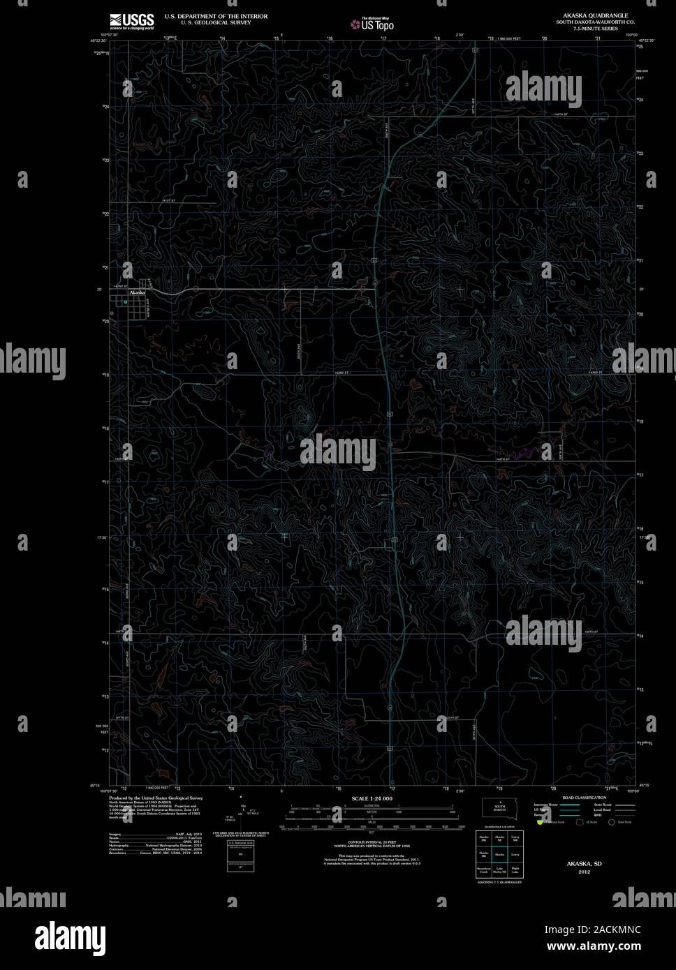 USGS TOPO Map South Dakota SD Akaska 20120614 TM Inverted Restoration ...