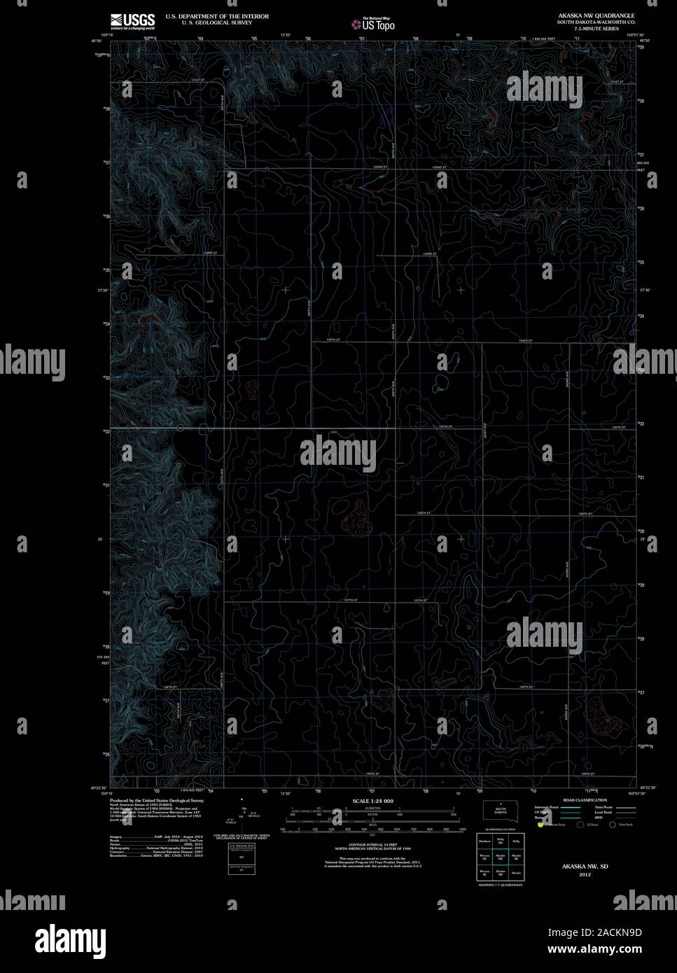 USGS TOPO Map South Dakota SD Akaska NW 20120614 TM Inverted ...