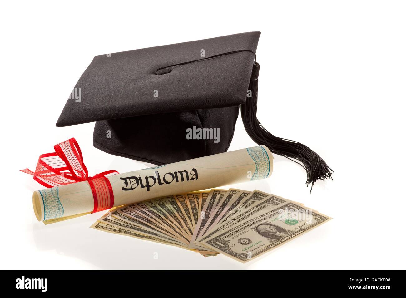 Doctor's hat and dollars. Education costs in America Stock Photo - Alamy