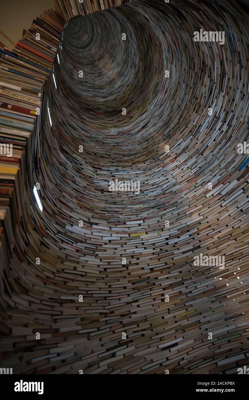 Infinite well from books in the library in Prague, Czech Republic. This ...