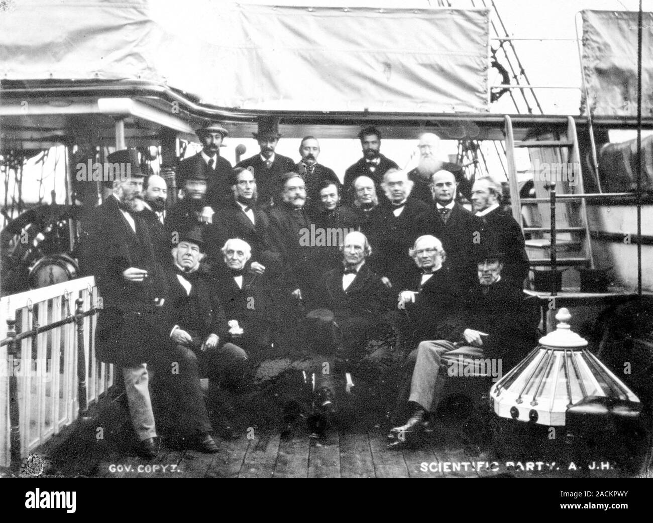 Royal Society group visiting H.M.S Challenger. Photographed at ...