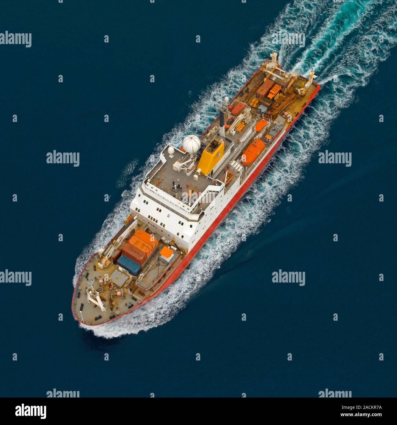 Antarctic research ship. Aerial view of the RRS (Royal Research Ship ...