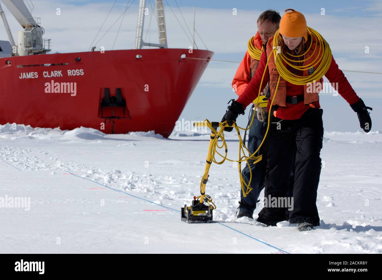 Antarctic research expedition. Ice penetrating RADAR being used during ...