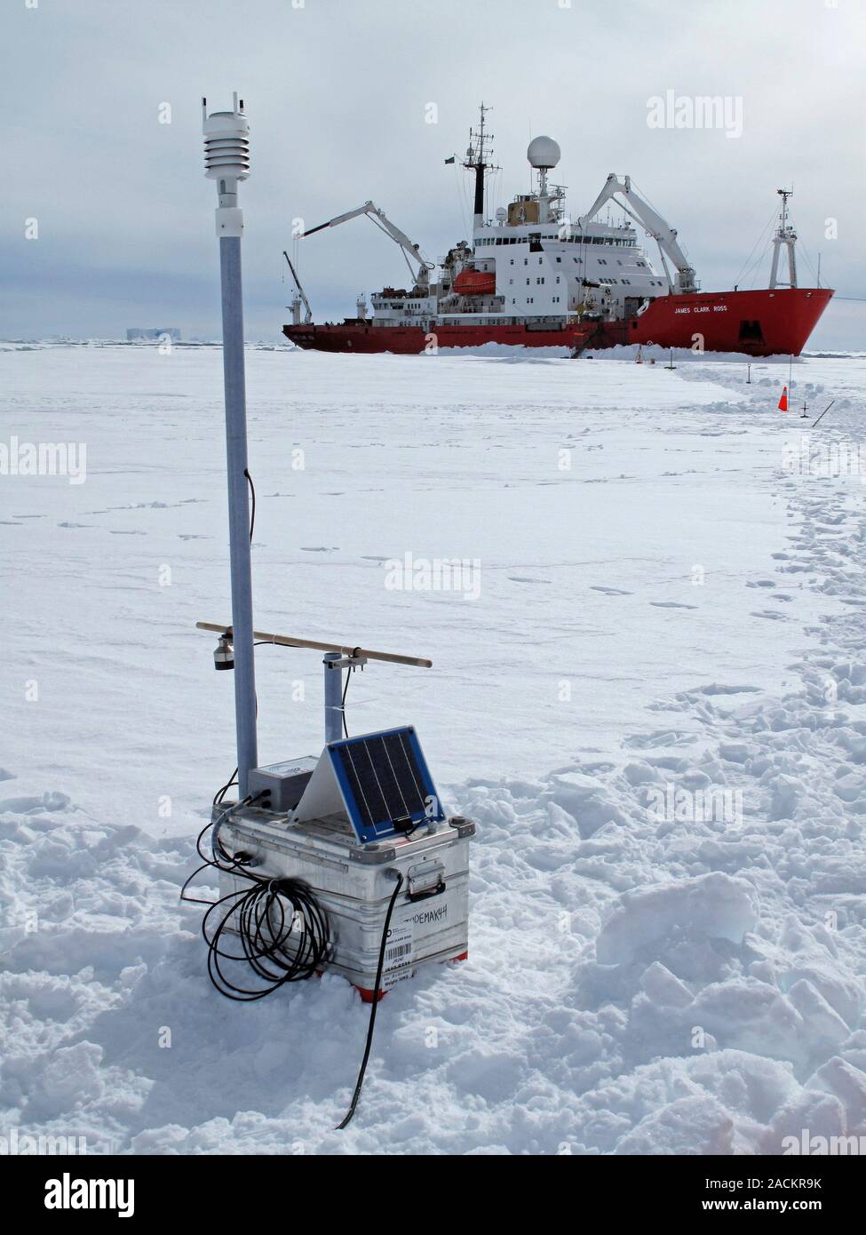 Antarctic research expedition. Ice Mass Balance Buoy (IMB) deployed ...