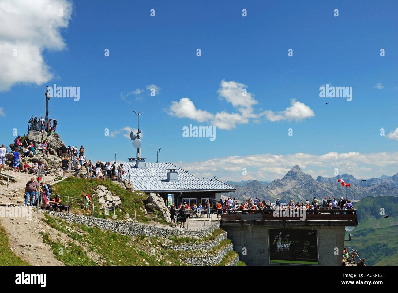 Tourists, summit station Nebelhornbahn, Nebelhorn 2224m Stock Photo - Alamy